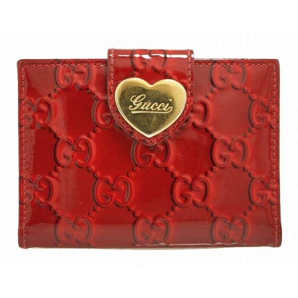 Gucci | Bags | Gucci Guccissima Heart Patent Leather Card Case Red ...